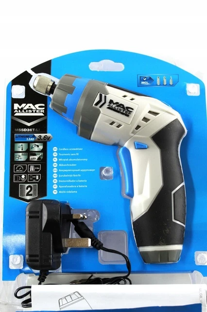 MAC ALLISTER 3.6V Li-Ion Cordless Screwdriver MSSD36T-Li Rechargeable £ ...