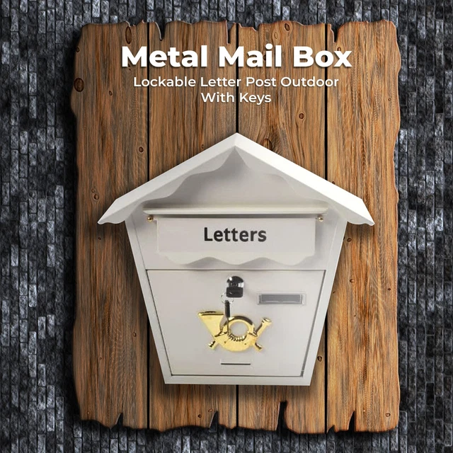 LARGE WALL MOUNTED Metal Mail Box Lockable Letter Post Outdoor With ...
