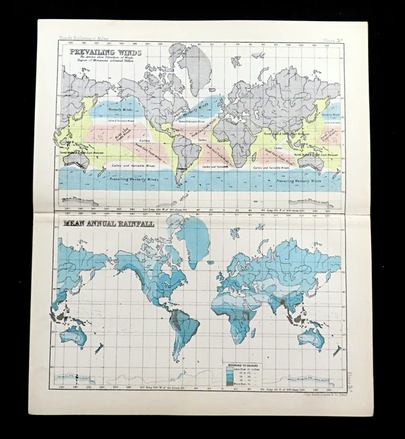 MAP OF THE World Weather Climate Wind Chart Meteorological Antique 1890 ...
