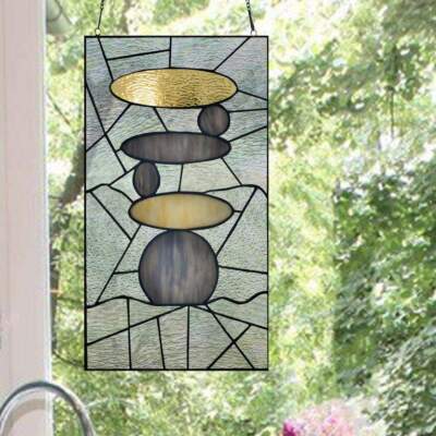 STONE ART TIFFANY Style Stained Glass Window Panel Suncatcher 15x18in £ ...