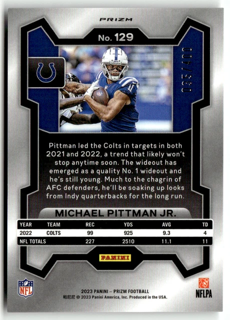 PANINI FÚTBOL NFL Prizm 2023 N º 129 Michael Pittman Jr . Pandora Prizm 35/400 EUR 4,57 ...