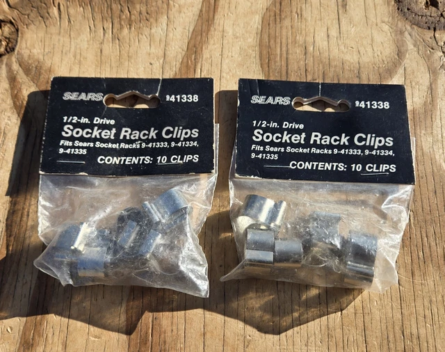 VINTAGE NOS SEARS Craftsman 1/2"dr. Socket Rack Rail Metal Clips 20pc ...