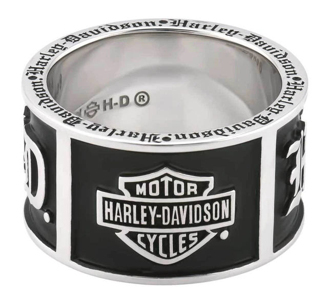 HARLEY-DAVIDSON MEN'S OLD English Script Bar & Shield Band Ring, Silver ...