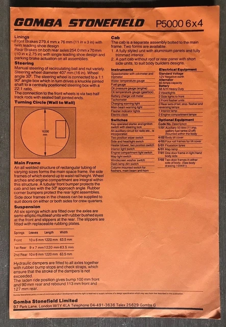 1984 GOMBA STONEFIELD P5000 6x4 original British specifications sales ...