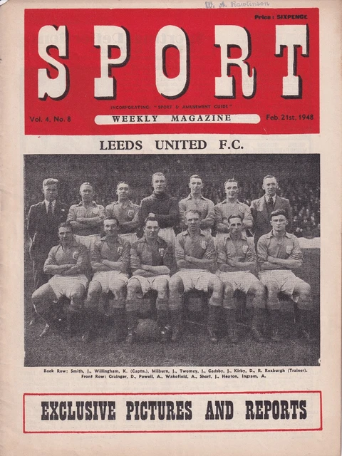 VINTAGE SPORT WEEKLY Magazine - Vol 4 # 8 Leeds United FC 1948 $12.74 ...