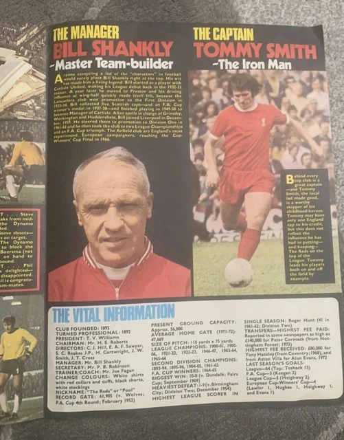 RARE LIVERPOOL FOOTBALL full colour pull out poster magazine - 1973 ...