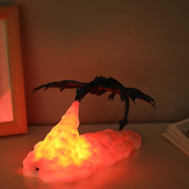 LED NIGHT LIGHT Breathing 3D Fire Dragon Style Table Desk Room Lamp Bed ...