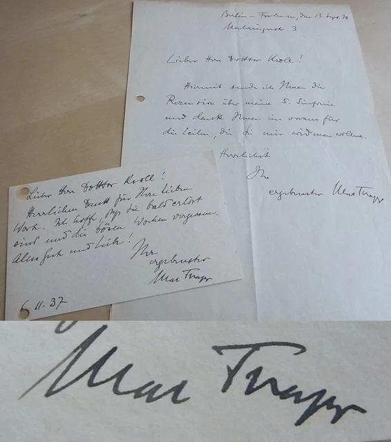 COMPOSER MAX TRAPP (1887-1971): Letters Berlin 1937/38 An Erwin Kroll ...