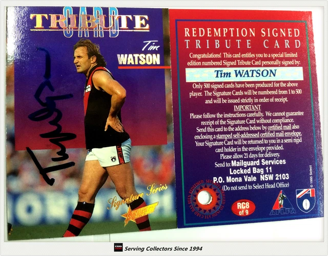 1995 SELECT AFL Series 1 Signature Redemption Tribute Card Tim Watson ...