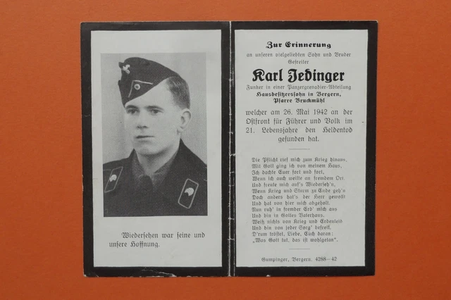 WW2 GERMAN DEATH Card Sterbebild Panzer Grenadier Batl Radio Op 1942 ...