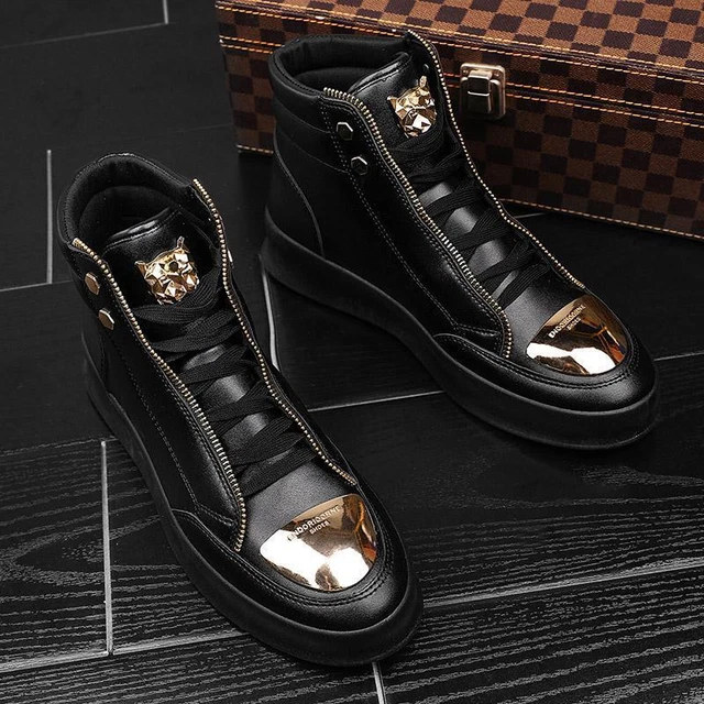 2024 NEW MEN'S Rock Metal Zip Line High Ankle Original Leather Shoe. £ ...