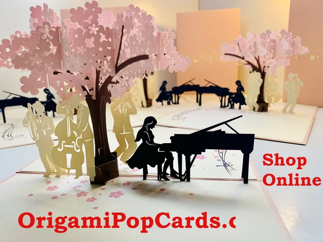ORIGAMI POP CARDS Orchestra Music Band Cherry Blossom Tree 3D Pop Up ...