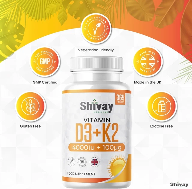 VITAMIN D3 4000 IU & K2 MK-7 100 µg – 365 Vegetarian Tablets 1 Year ...