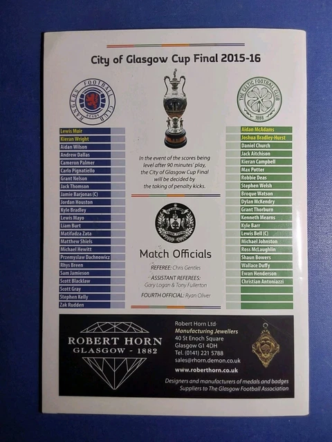 CITY OF GLASGOW Cup Final Rangers v Celtic 28th April 2016 Excellent £4 ...