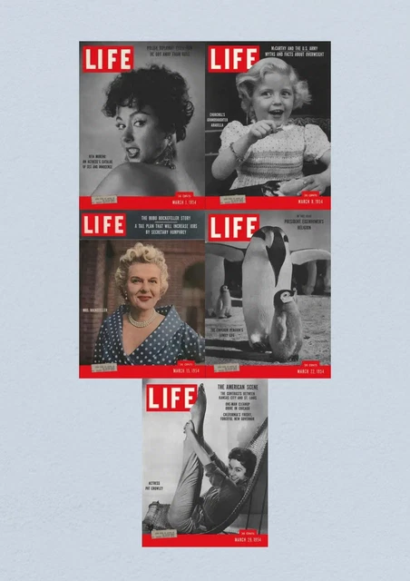 LIFE MAGAZINE LOT of 5 Full Month March 1954 1, 8, 15, 22, 29 $107.35 ...