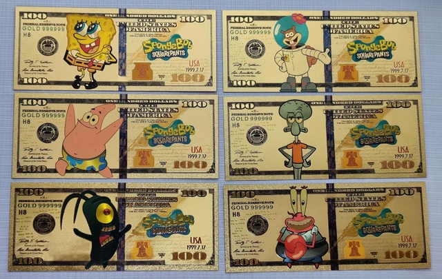 SPONGEBOB SQUAREPANTS 24K Gold Foil Plated Banknote 6 Pcs Set Patrick ...