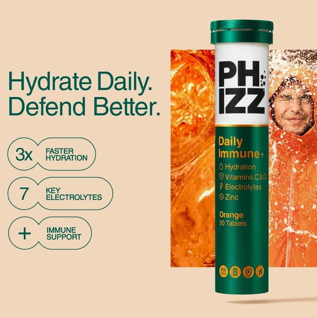 PHIZZ DAILY IMMUNE+ Orange Hydration, Immunity, 20 count (Pack of 1), £ ...