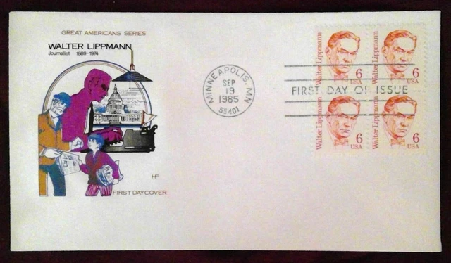 SCOTT 1849 FDC Walter Lippmann Great Americans Block of 4 BL4 House of ...