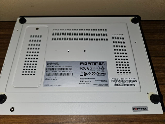 FORTINET FORTIGATE 60F SDWAN/NEXT GEN Firewall Network Security FG-60F ...
