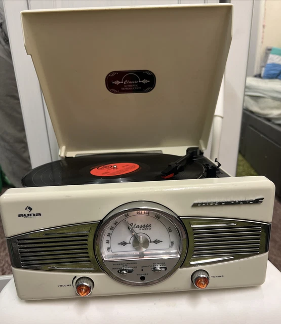 AUNA RETRO TURNTABLE With Classic Phono Radio Built In Speakers Model ...