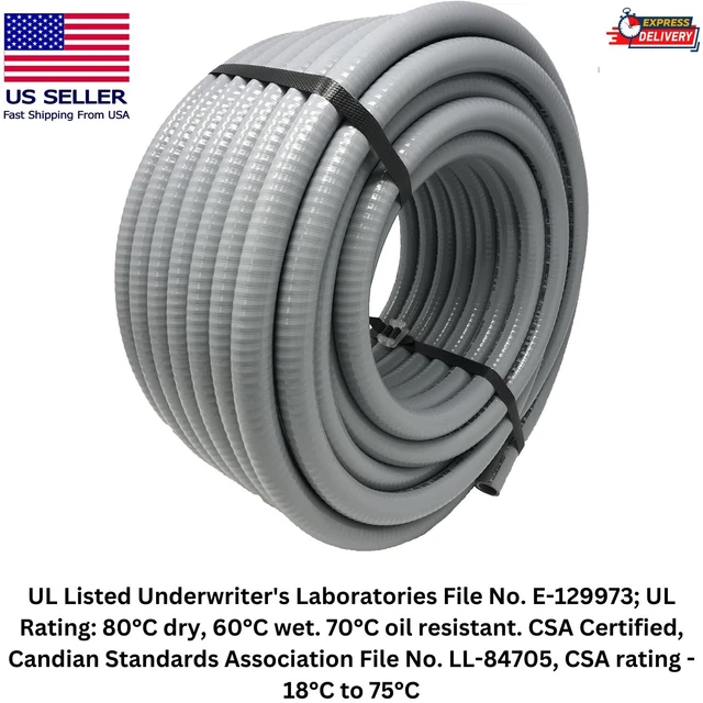 100FT 1/2& DIA Flexible Protect Cable Non-metallic Liquid-Tight ...