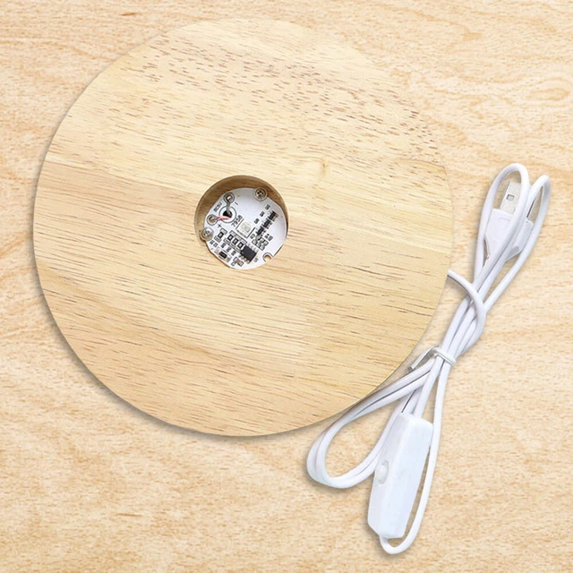4 INCH WOODEN Light Up Base LED Light Display Base Round Art Table ...