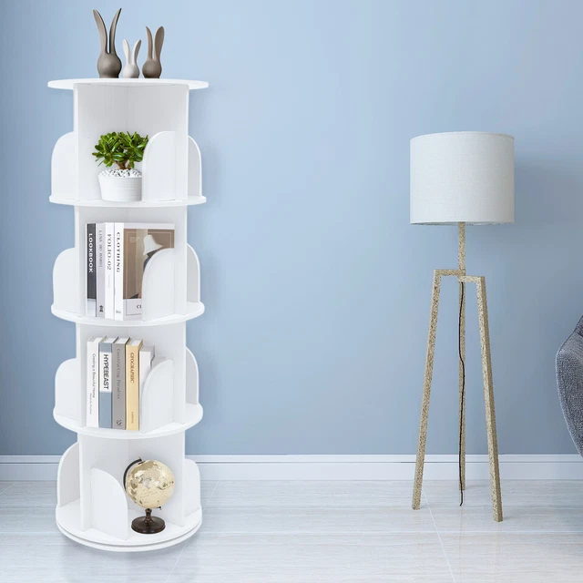 4 TIER ROTATING Bookshelf 360 Bookcase Freestanding Storage Shelf ...