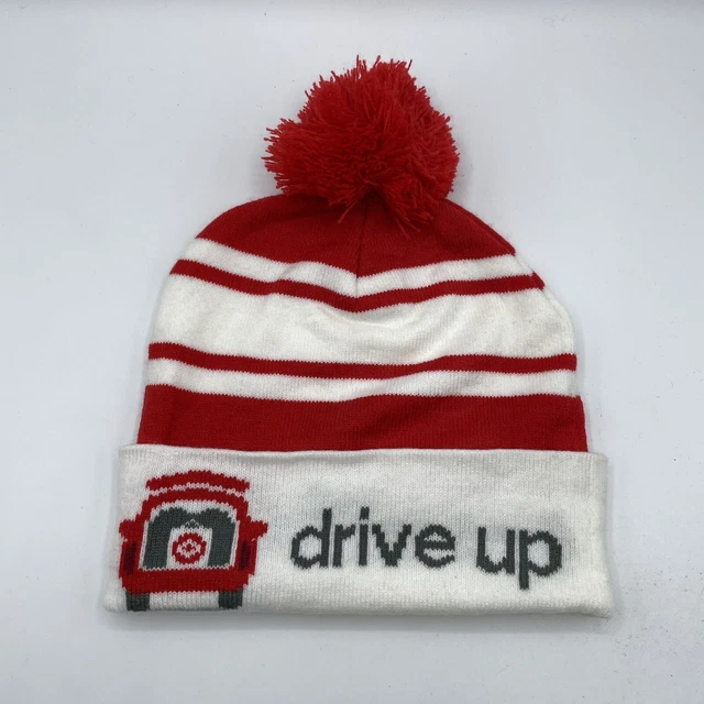 TARGET BEANIE ADULT White Red Pom Hat Cap Drive Up Employee Uniform ...