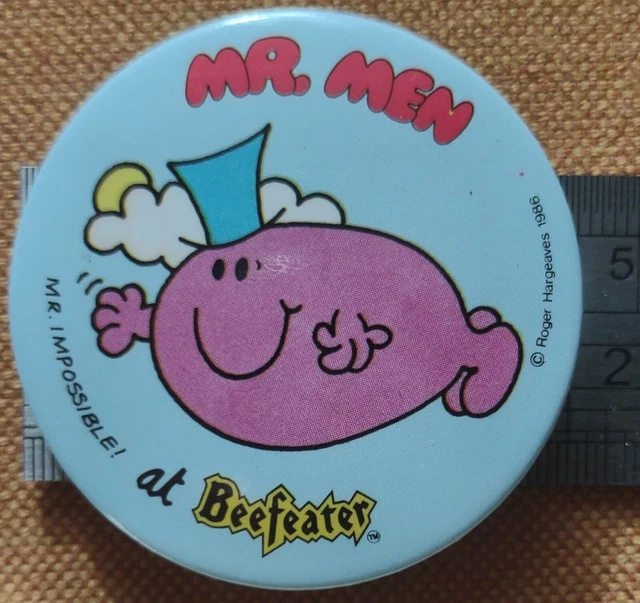 VINTAGE PIN BADGE Mr Impossible! Mr Men at Beefeater £2.25 - PicClick UK