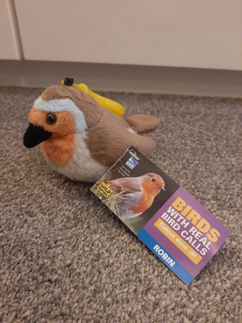 100% WORKING SOUNDS RSPB K&M Int 4" ROBIN Bird Soft Plush Toy Keyring ...