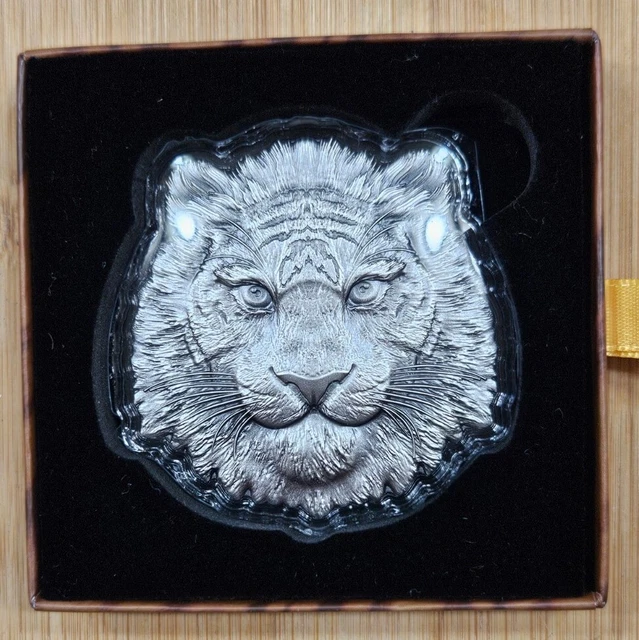 2022 CHAD 1 oz Silver Tiger Shaped High Relief Coin .999 Fine in Box ...