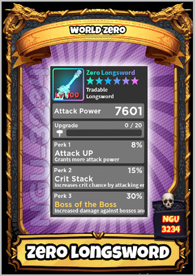 ROBLOX - WORLD Zero -Zero LongSword(BOB)(Maxed) (Weapon ) £25.18 ...