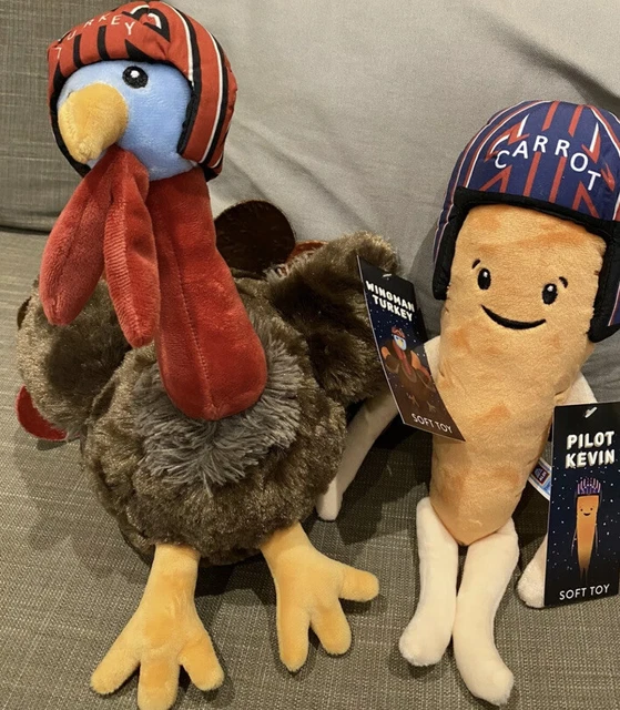 ALDI SOFT TOYS Kevin the Carrot Pilot and Turkey Wingman BNWT 2020 £15. ...