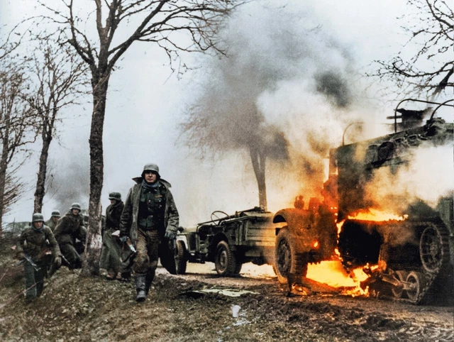 WW2 ARDENNES BULGE Poteau 14th Cavalry Group HJ Meyer Stavelot Bastogne ...