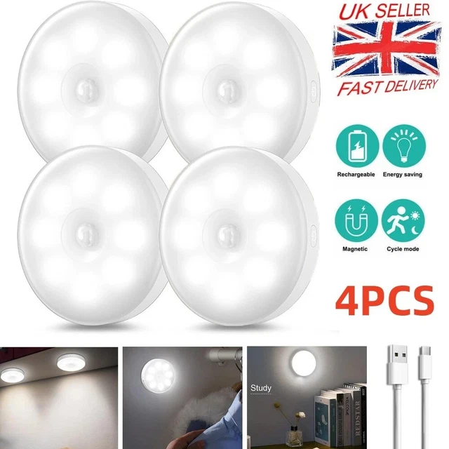 4X LED MOTION Sensor Wireless Night Lights Cabinet Stair Lamp PIR ...