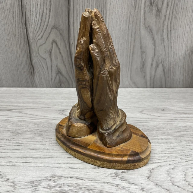 VINTAGE HANDCARVED WOODEN Praying Hands With Base Made In The Holy land ...