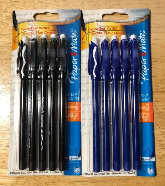 NIB PAPER MATE 5-Blue 5-Black Ink Eraser Mate Lot/2 10 Pack Ball Point ...