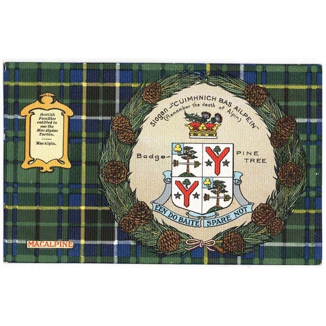 MACALPINE CLAN TARTAN and Coat of Arms Postcard, Unused £5.99 - PicClick UK