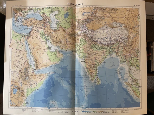 MAP OF INDO-ARABIA, Plate 27 Disbound 1959 Times Atlas Of The World ...