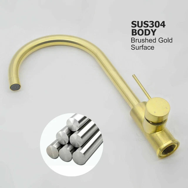 WELS BRUSHED GOLD Round Kitchen Mixer 360° Swivel Spout Sink Laundry ...