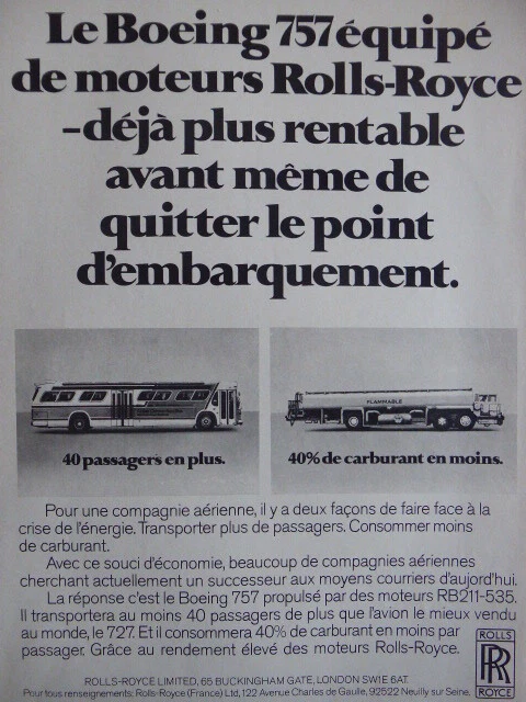 11/1980 PUB ROLLS-ROYCE Rb211-535 Engine Boeing 757 Airliner Carburant ...
