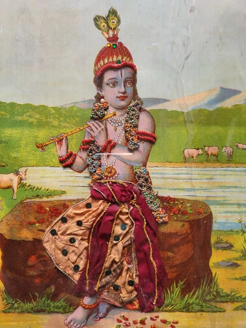 ANTIQUE INDIAN OLEOGRAPH Print Artist Raja Ravi Varma Press Textile ...