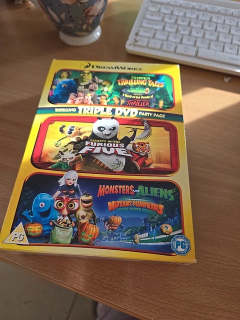 DREAMWORKS TRIPLE DVD Party Pack Shrek/Furious Five/MonstersVAliens DVD ...