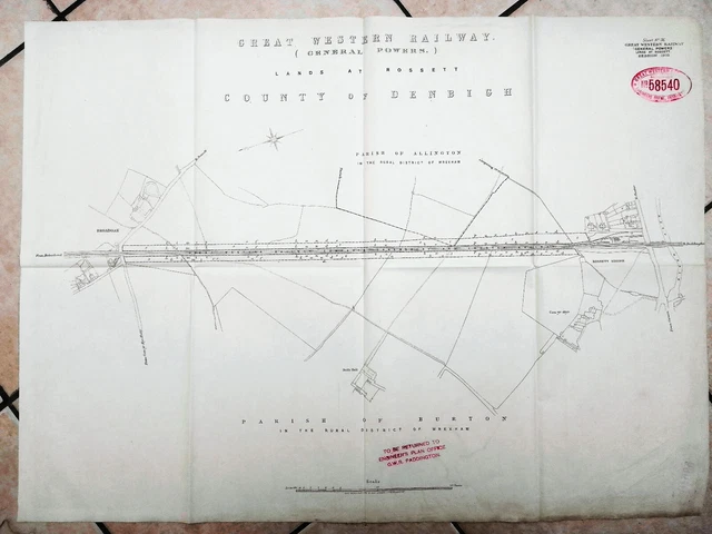 GREAT WESTERN RAILWAY GWR Rossett Widening Denbighshire map plan local ...