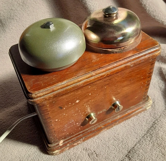 ELECTRIC VINTAGE DOOR Bell Push Button Bakelite Transformer Wooden Box ...
