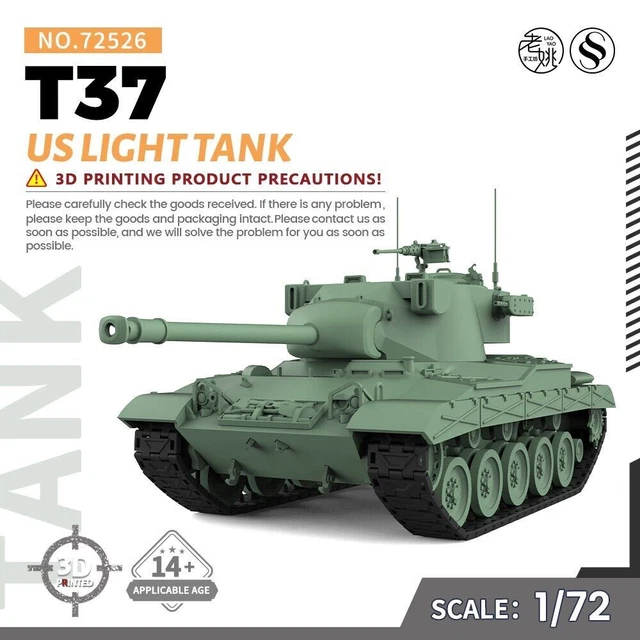 WWII MILITARY MODEL Kit Tank 1:72 25mm Military Model Kit US T37 Light ...