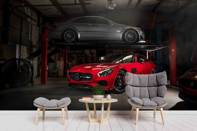 3D RED CAR Vehicle Garage Self-adhesive Removable Wallpaper Murals Wall ...