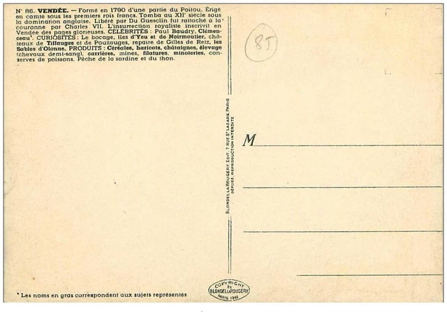 85 .N°35779 .CARTE du departement.blondel la rougery.blason ...