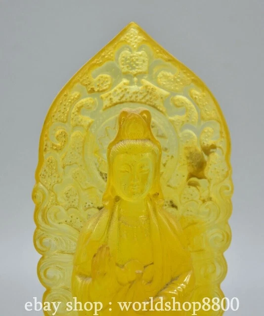 7.2& OLD CHINESE Amber Carved Kwan-yin Guan Yin Goddess Statue ...