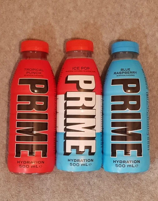 PRIME HYDRATION KSI Drink-ICE POP/ BLUE RASPBERRY/TROPICAL PUNCH 500ml ...